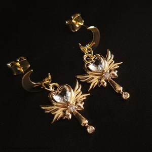 Gold Magical Girl Earring, 18k Gold Plated Brass Crescent Moon Post - Etsy