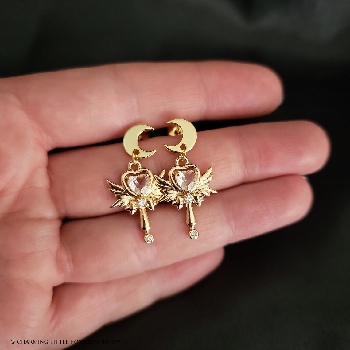 Gold Magical Girl Earring, 18k Gold Plated Brass Crescent Moon Post - Etsy