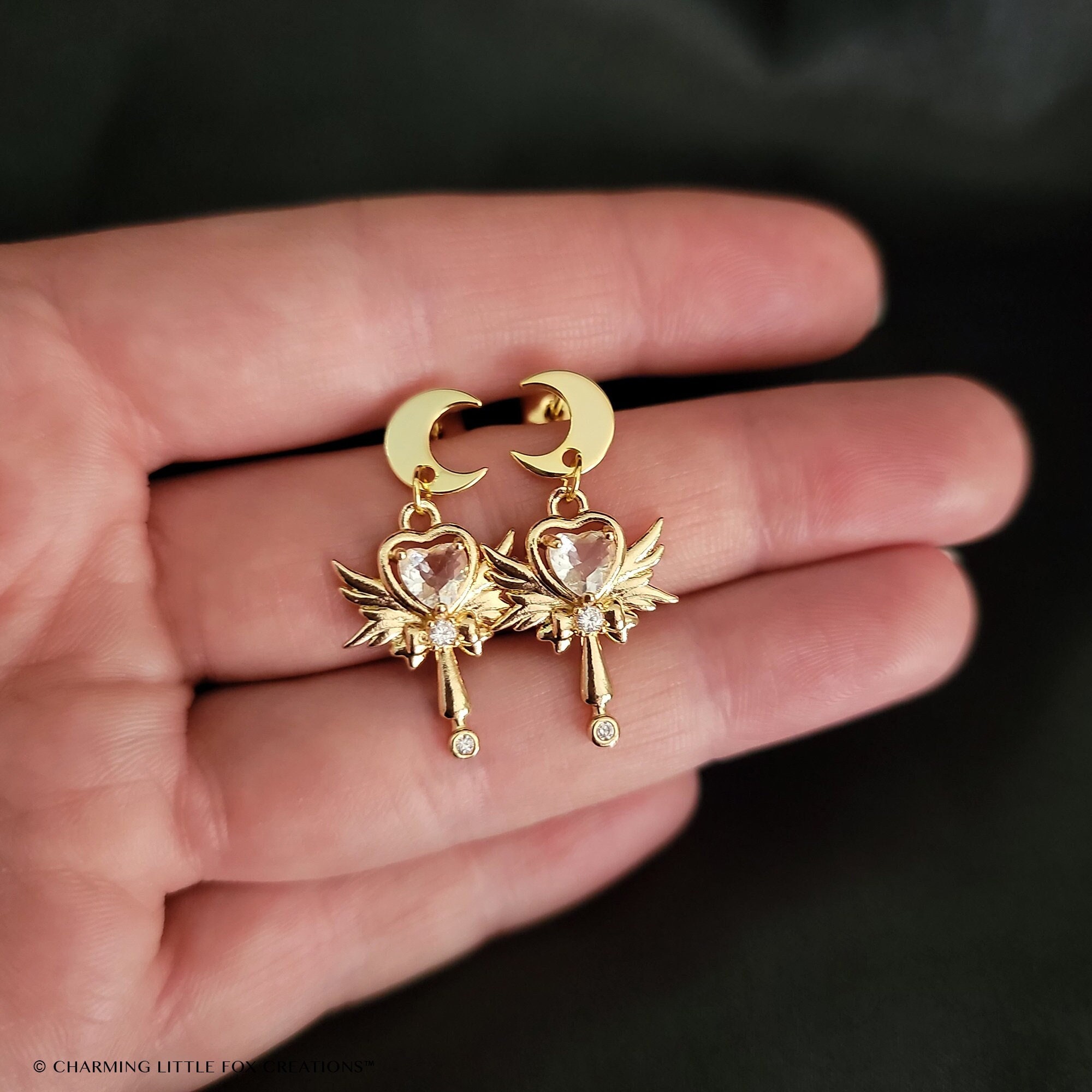 Gold Magical Girl Earring, 18k Gold Plated Brass Crescent Moon Post - Etsy