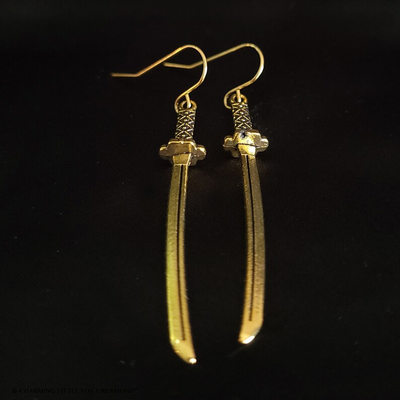 Gold Katana Sword Earrings, Hypoallergenic, Non-pierced Option ...