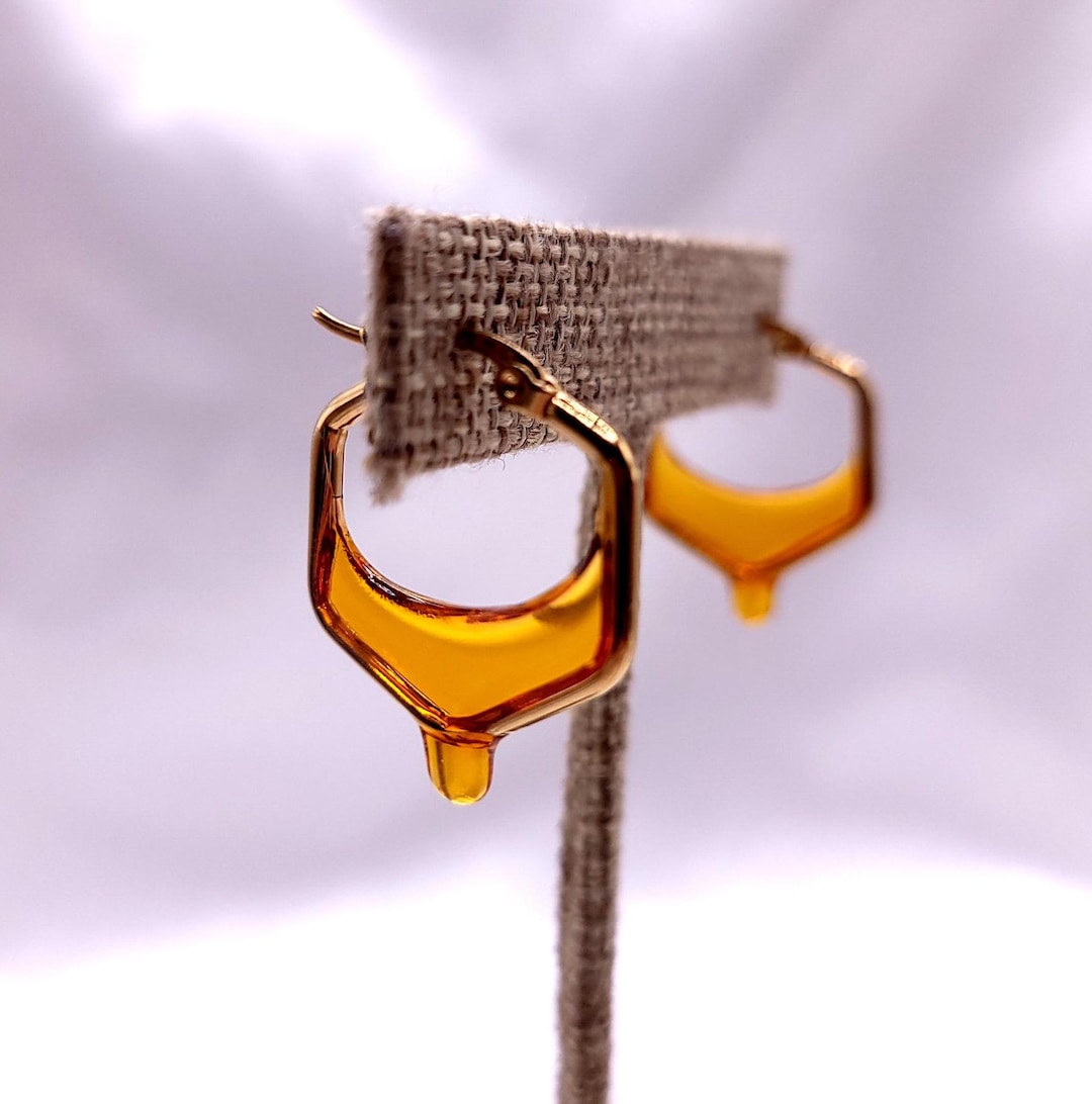 Dripping Honey Gold Hoop Earrings, HONEYHOOPSM, Small Hexagon Hoops - Etsy