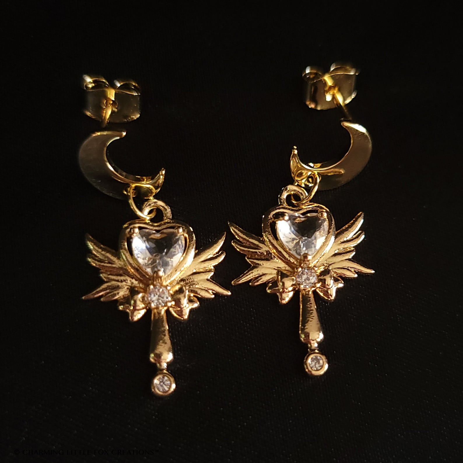 Gold Magical Girl Earring, 18k Gold Plated Brass Crescent Moon Post - Etsy