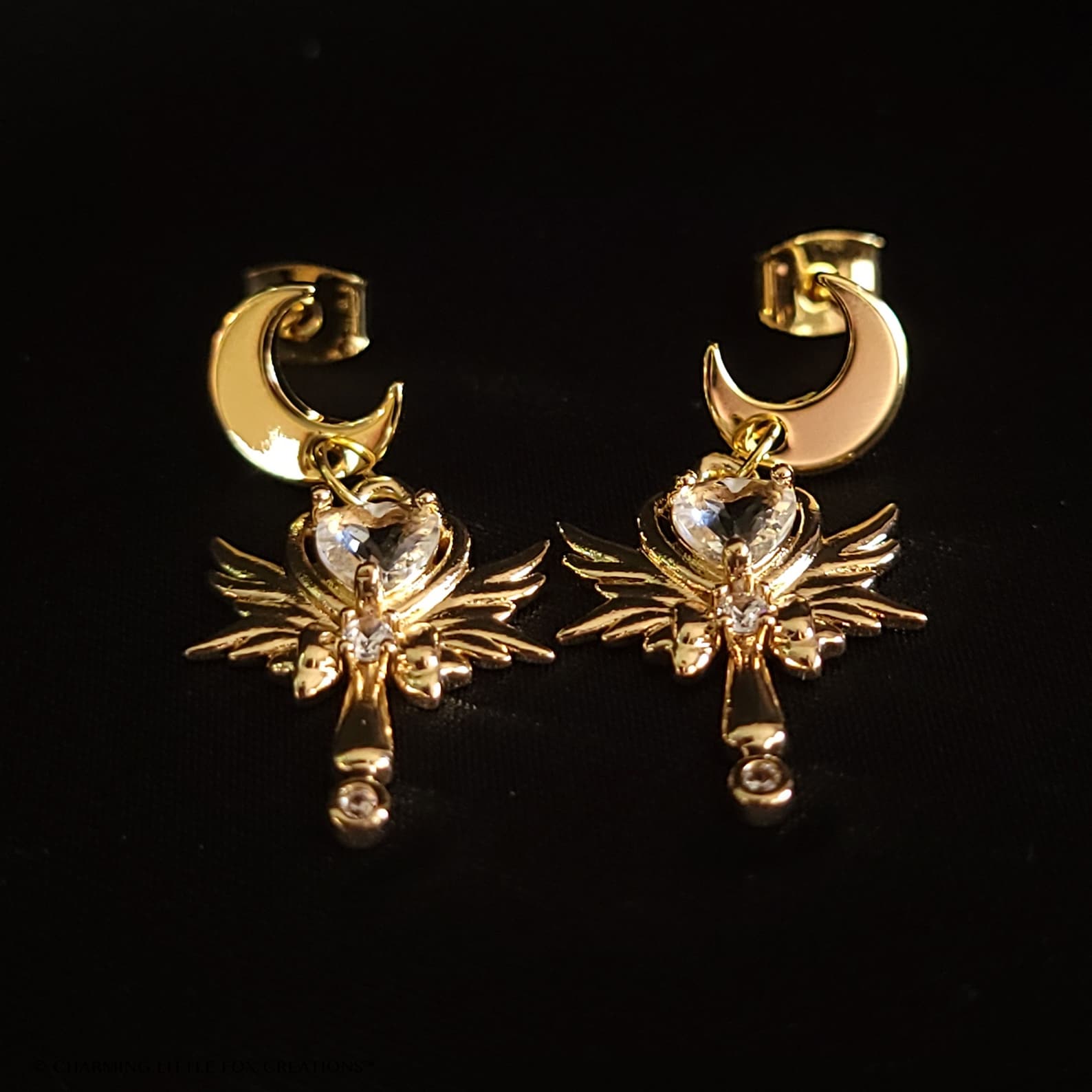 Gold Magical Girl Earring, 18k Gold Plated Brass Crescent Moon Post - Etsy
