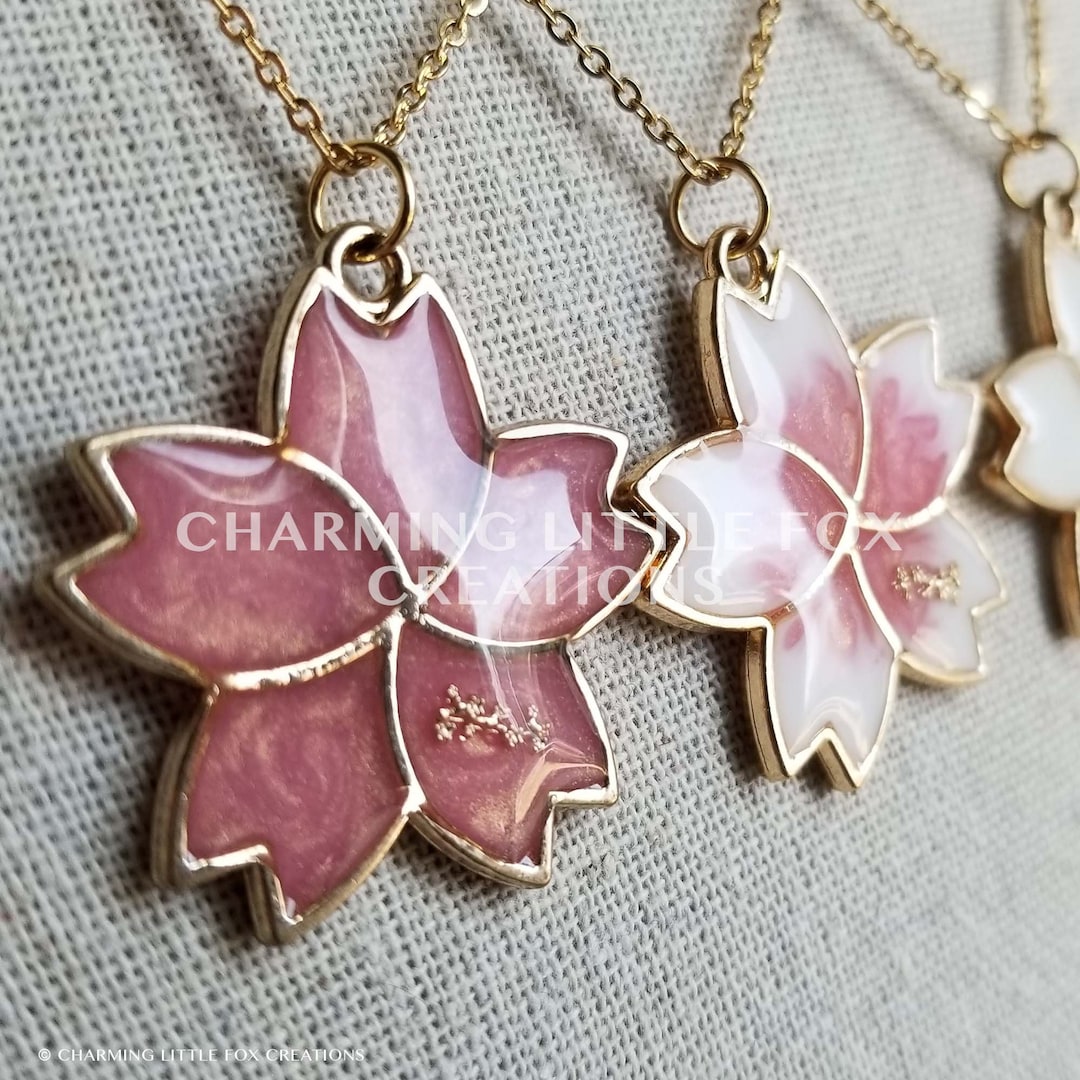 Japanese Golden Sakura Cherry Blossom Pendant, Hypoallergenic Stainless ...
