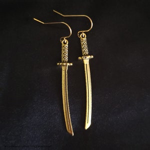 Gold Katana Sword Earrings, Hypoallergenic, Non-pierced Option ...