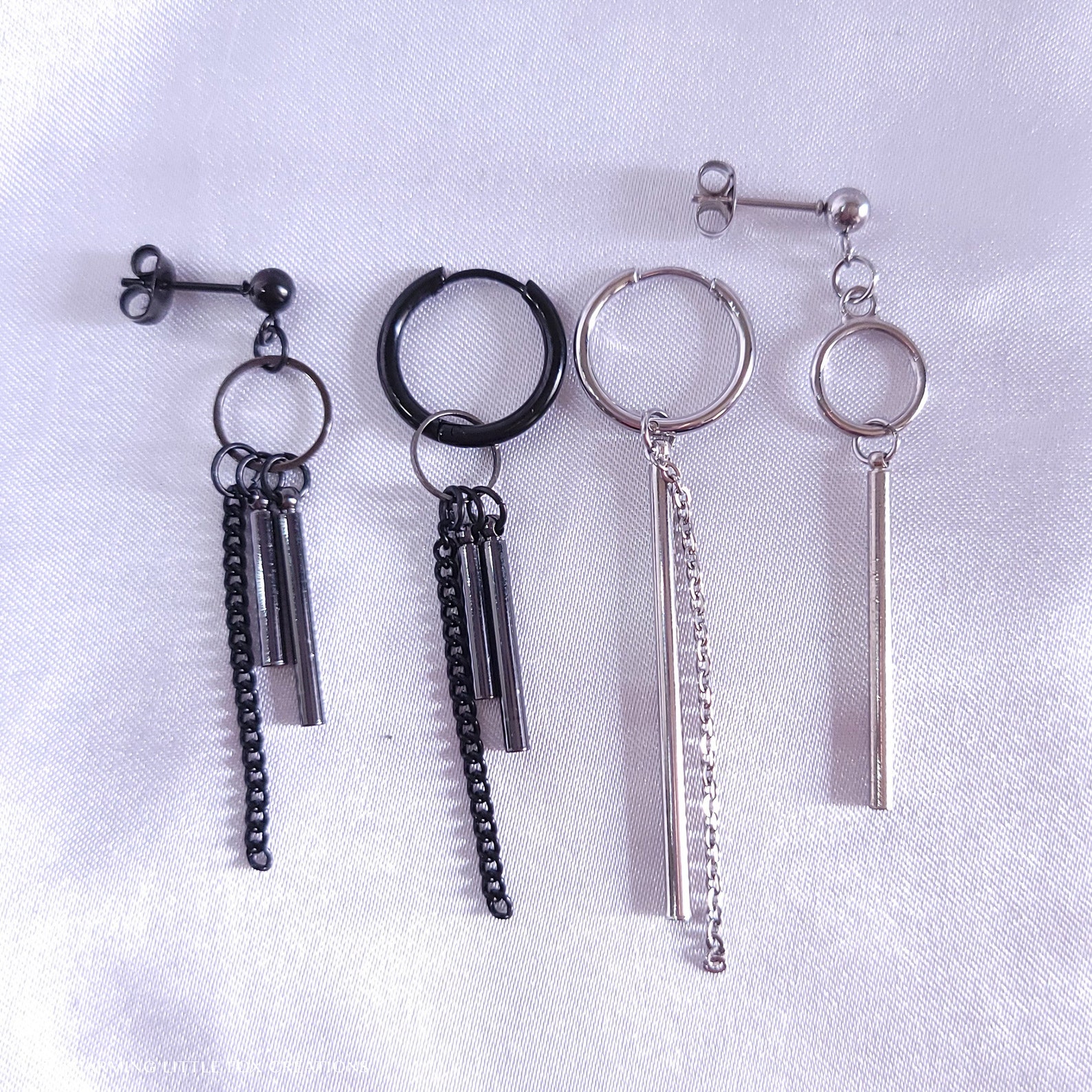 BTS Jungkook Inspired Silver Earrings: Stainless Steel Post, Circle Bar ...