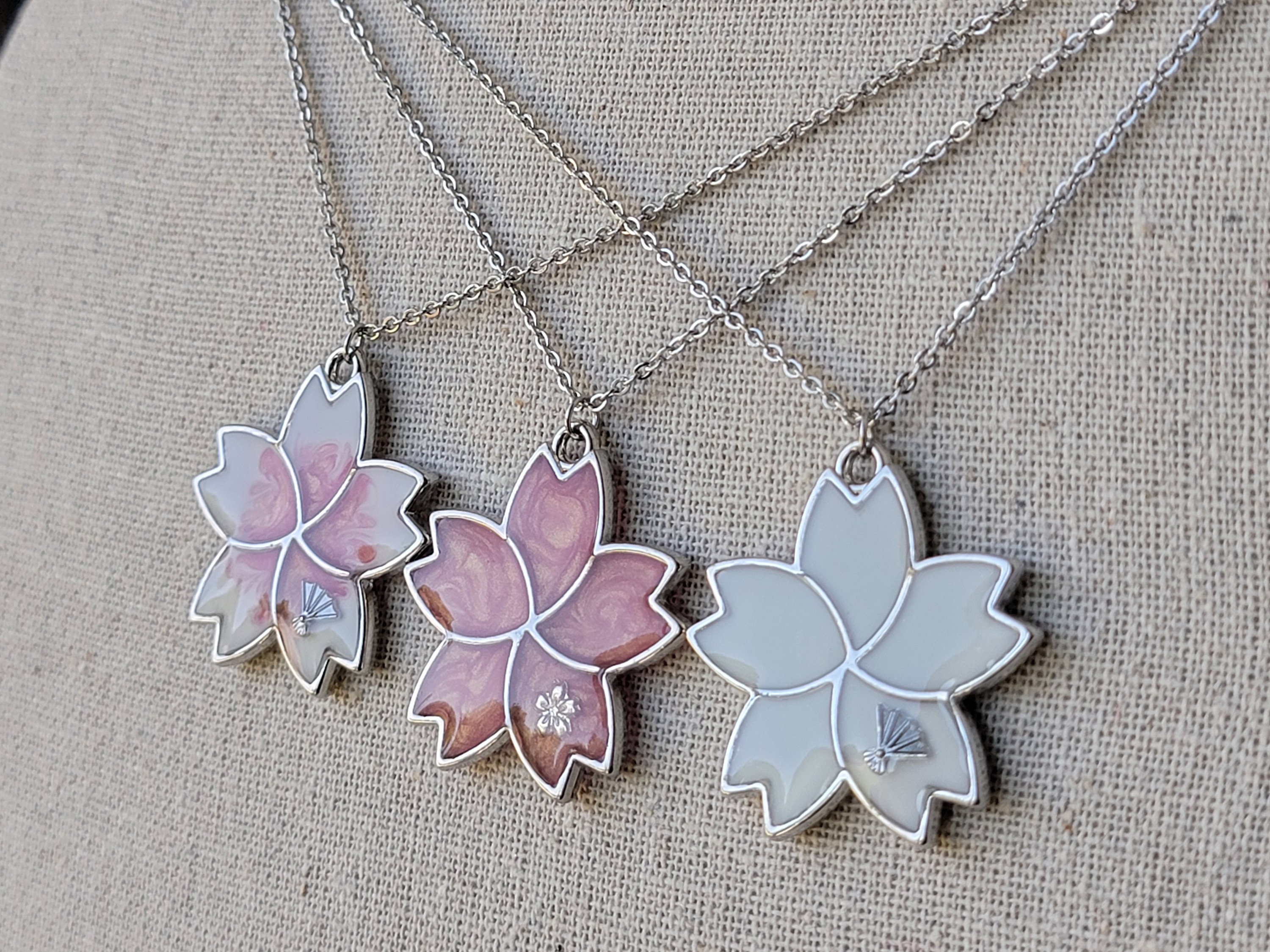 Japanese Silver Sakura Cherry Blossom Pendant Hypoallergenic | Etsy