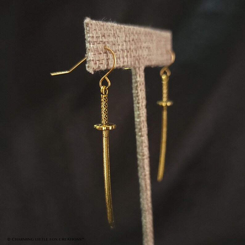Gold Katana Sword Earrings, Hypoallergenic, Non-pierced Option ...