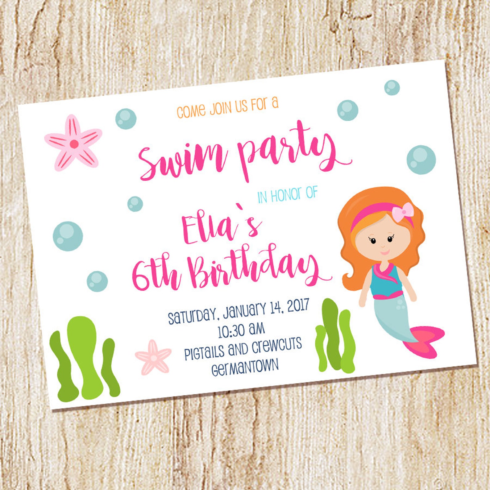 Mermaid Birthday Party Invitation Pool Party Invitation - Etsy