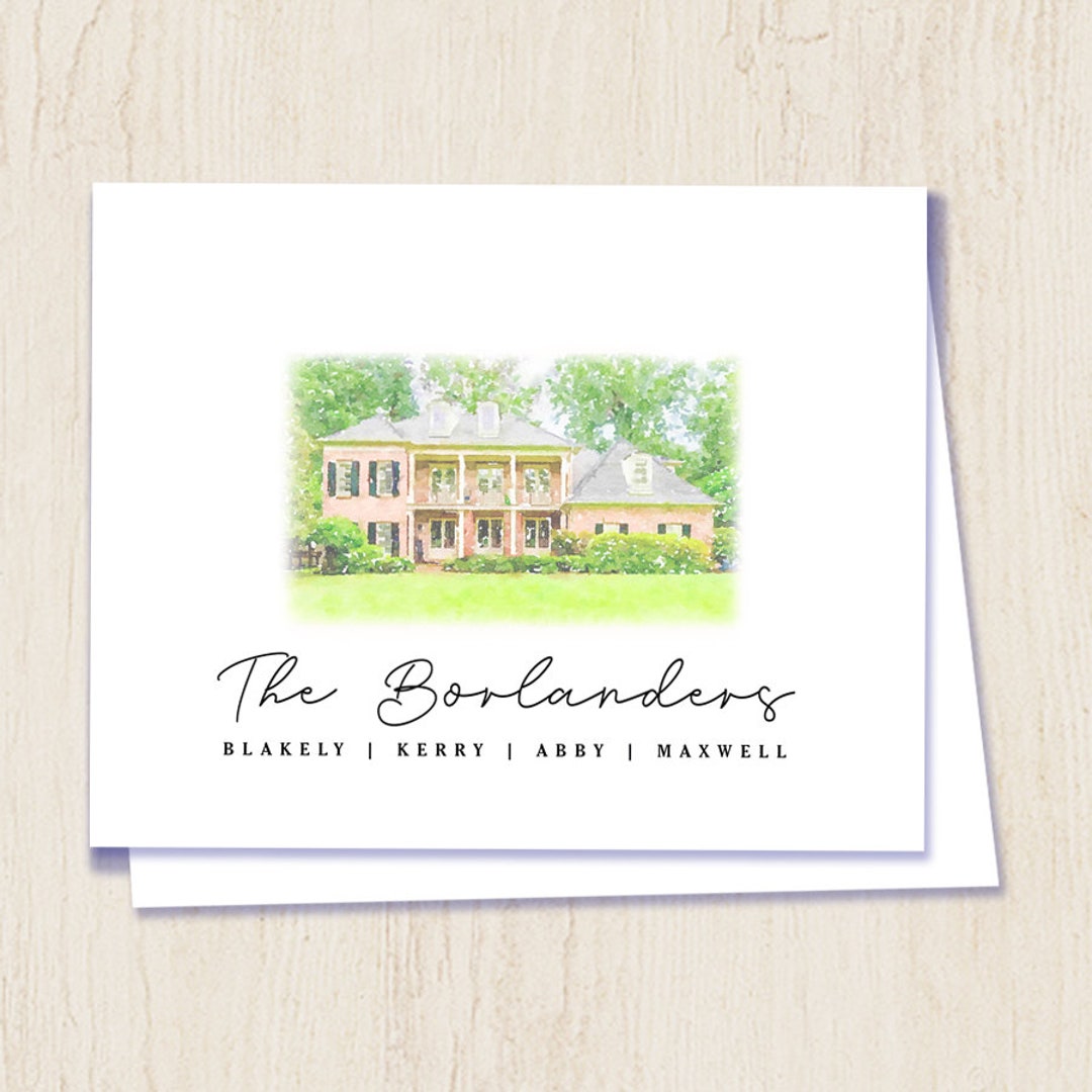 Family Note Card - Folded - Personalized Family Note Cards - Watercolor ...