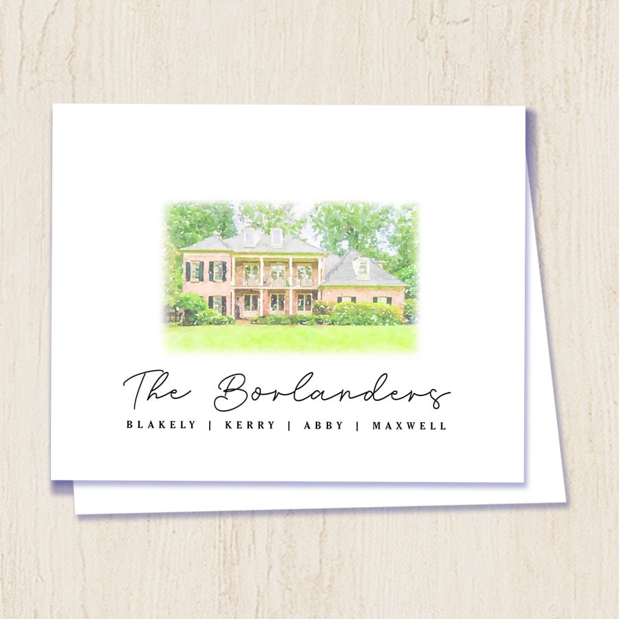 Family Note Card - Folded - Personalized Family Note Cards - Watercolor ...