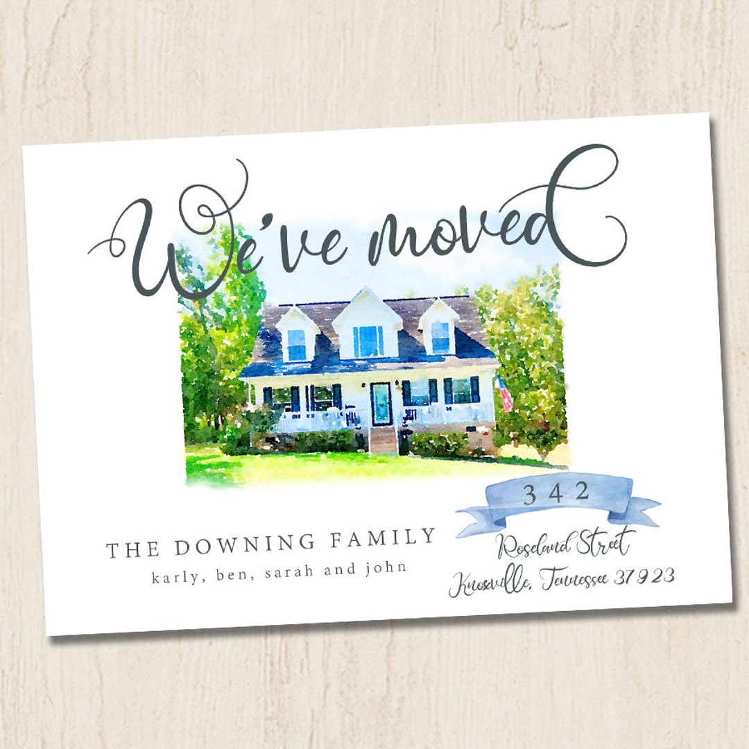 Moving Card - Watercolor Moving Card -watercolor Home Portrait ...