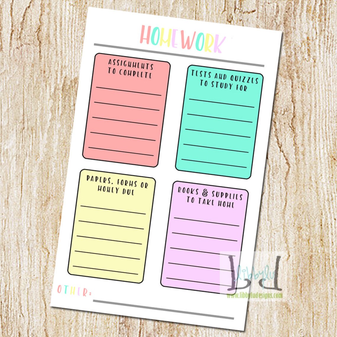 Homework Notepad Student Notepad Student Planner Printable - Etsy
