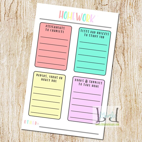 Homework notepad student notepad student planner printable | Etsy