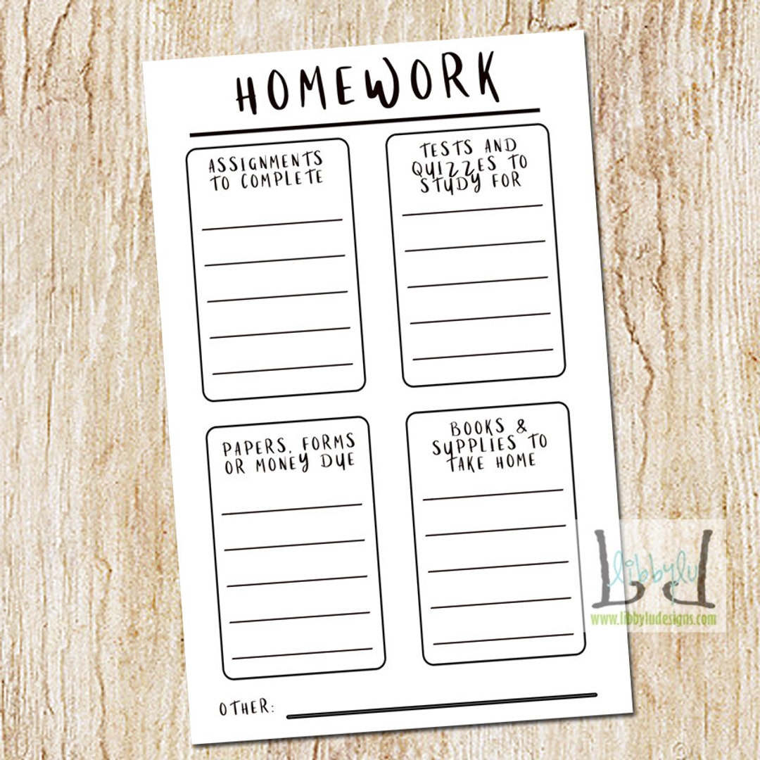 Homework Notepad, Student Notepad, Student Planner Printable, Instant ...