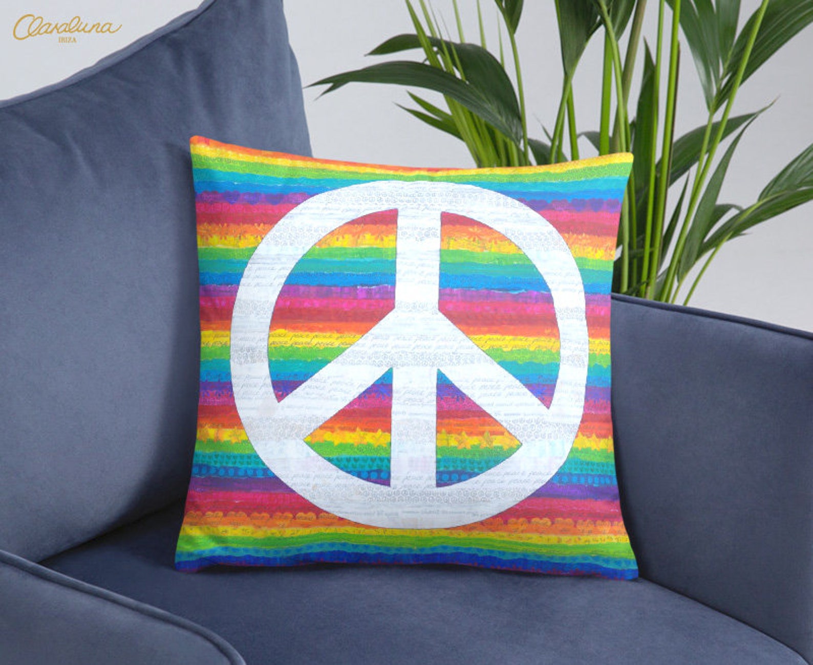 Rainbow Peace Sign Cushion A Colourful Accent Pillow Printed - Etsy