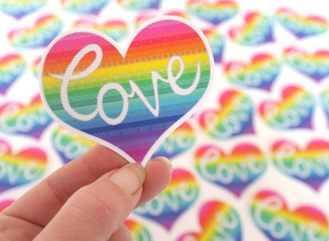 Rainbow Heart Vinyl Sticker A Love Heart Sticker with a | Etsy