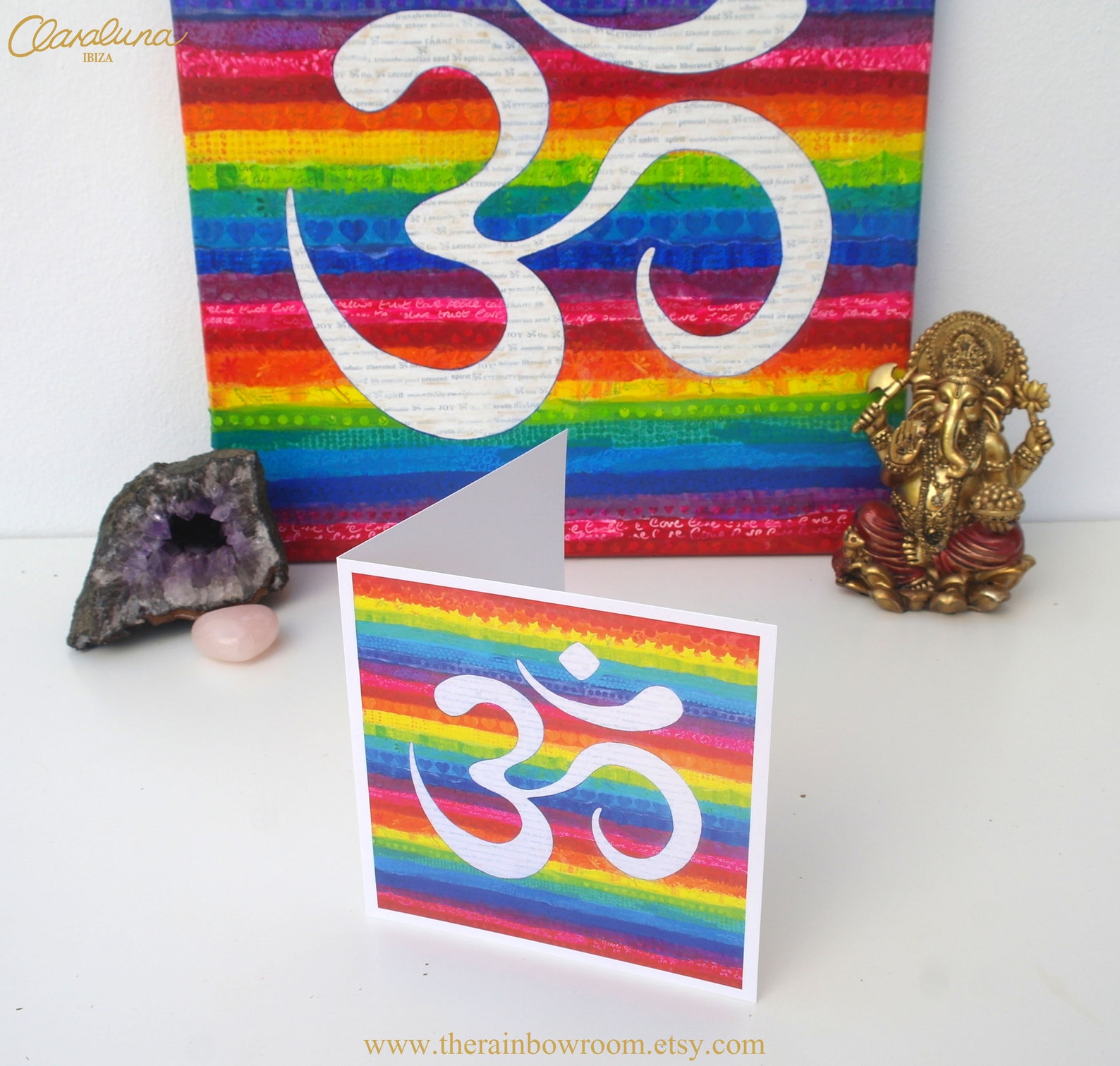 Rainbow Om Art Greetings Card A colourful and positive | Etsy