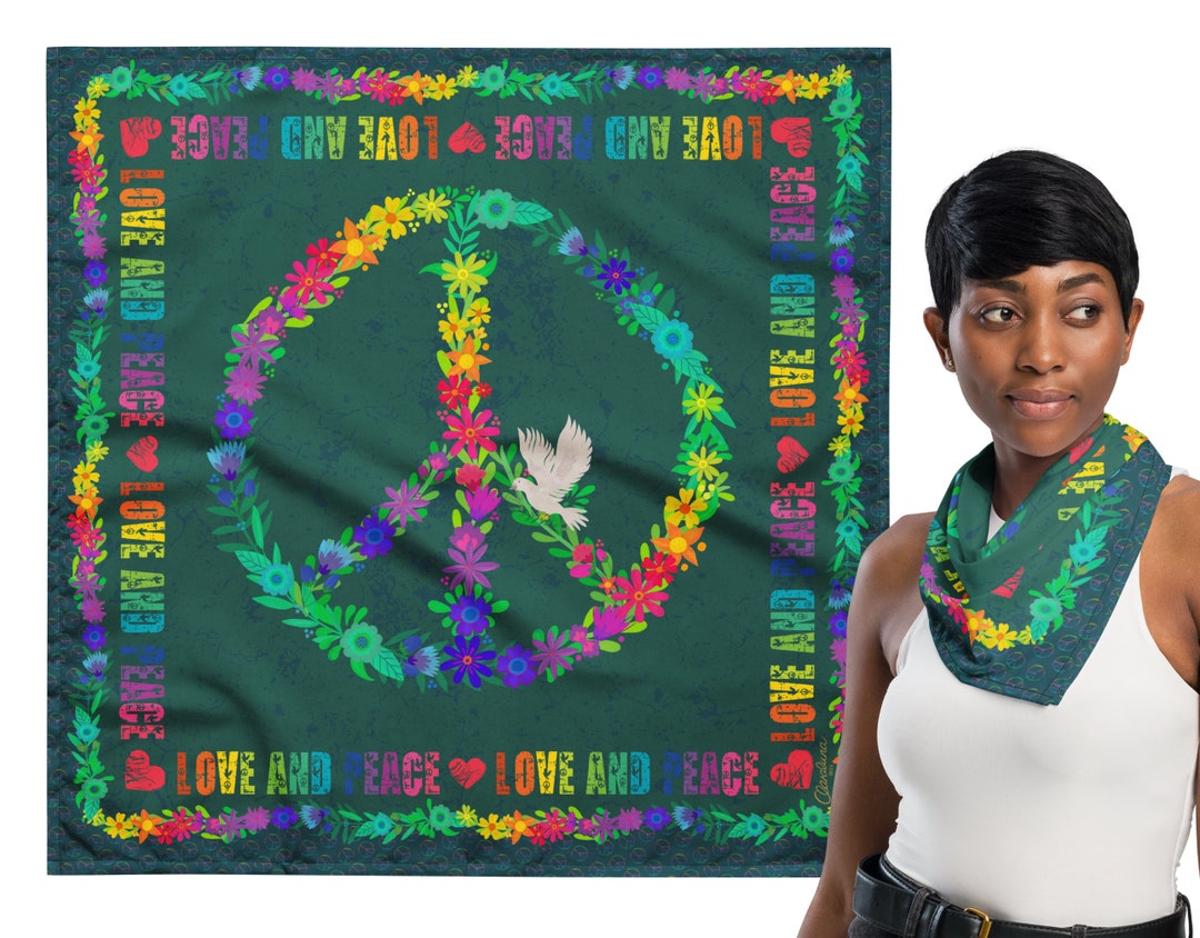 Floral Peace Sign Scarf Bandana Style Square Scarf. A Colourful Rainbow ...