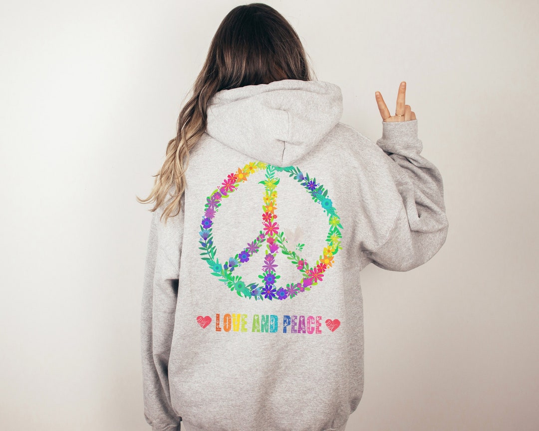 Floral Rainbow Peace Sign Hoodie A Rainbow of Flowers in a Peace Sign ...