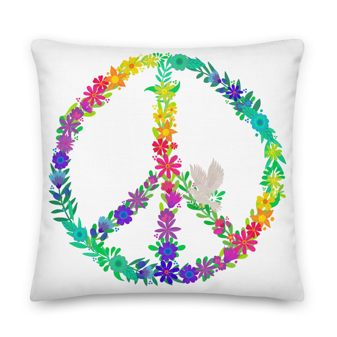 Peace Sign Cushion Floral Peace Sign Throw Pillow Rainbow - Etsy