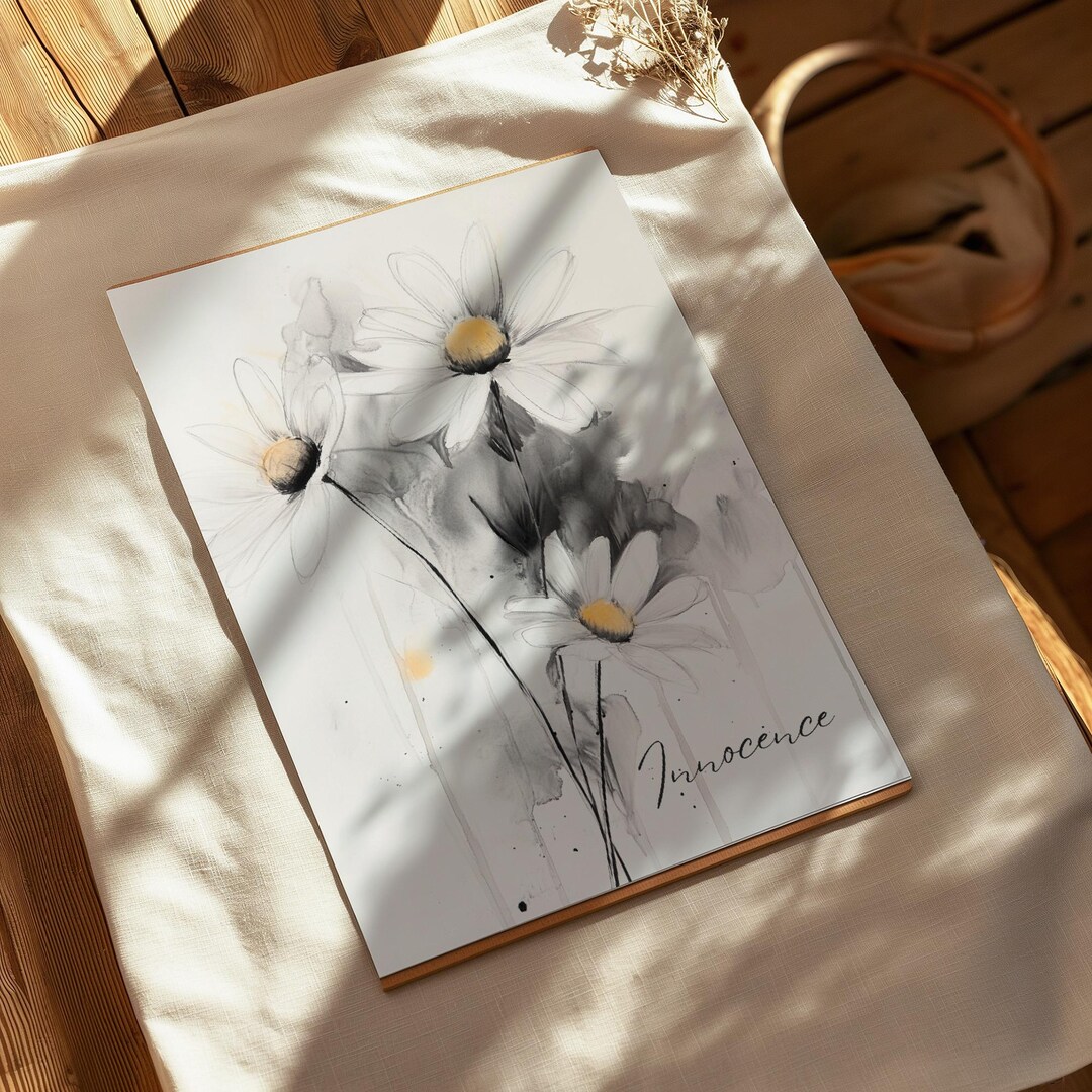 Daisy Flower Vintage Digital Poster Elegant Minimalist Art for April ...