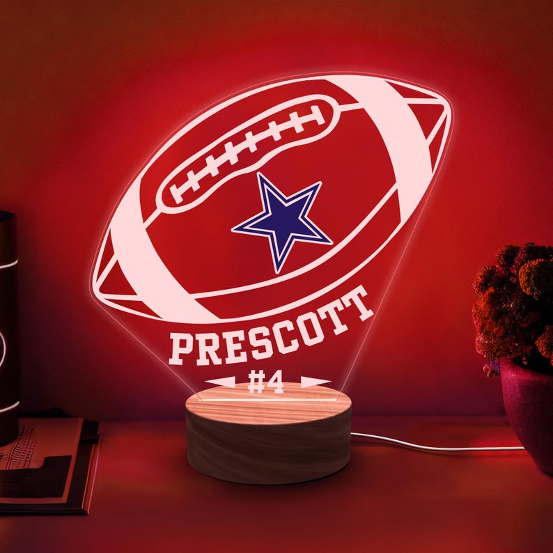 Custom Football Night Light, Personalized Football Lover Gift, Boy ...