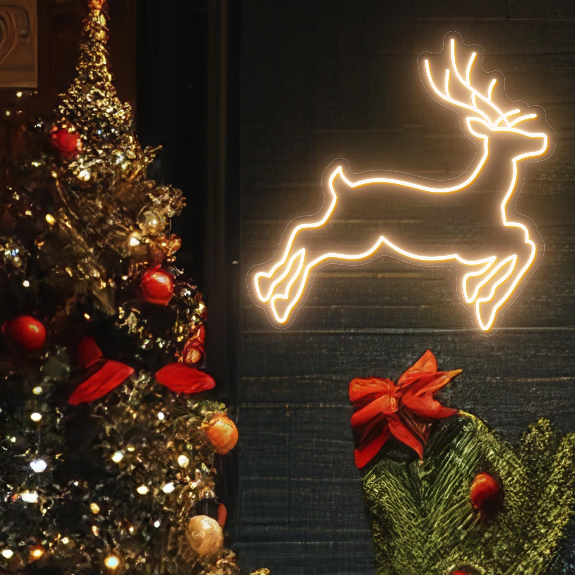 Christmas Reindeer Neon Sign - LED Wall Decor for Home, Bedroom ...
