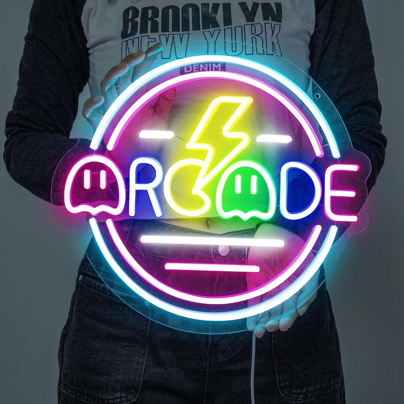 Retro Arcade Neon Sign, Game Room Wall Decor Neon Light, Vintage Arcade ...