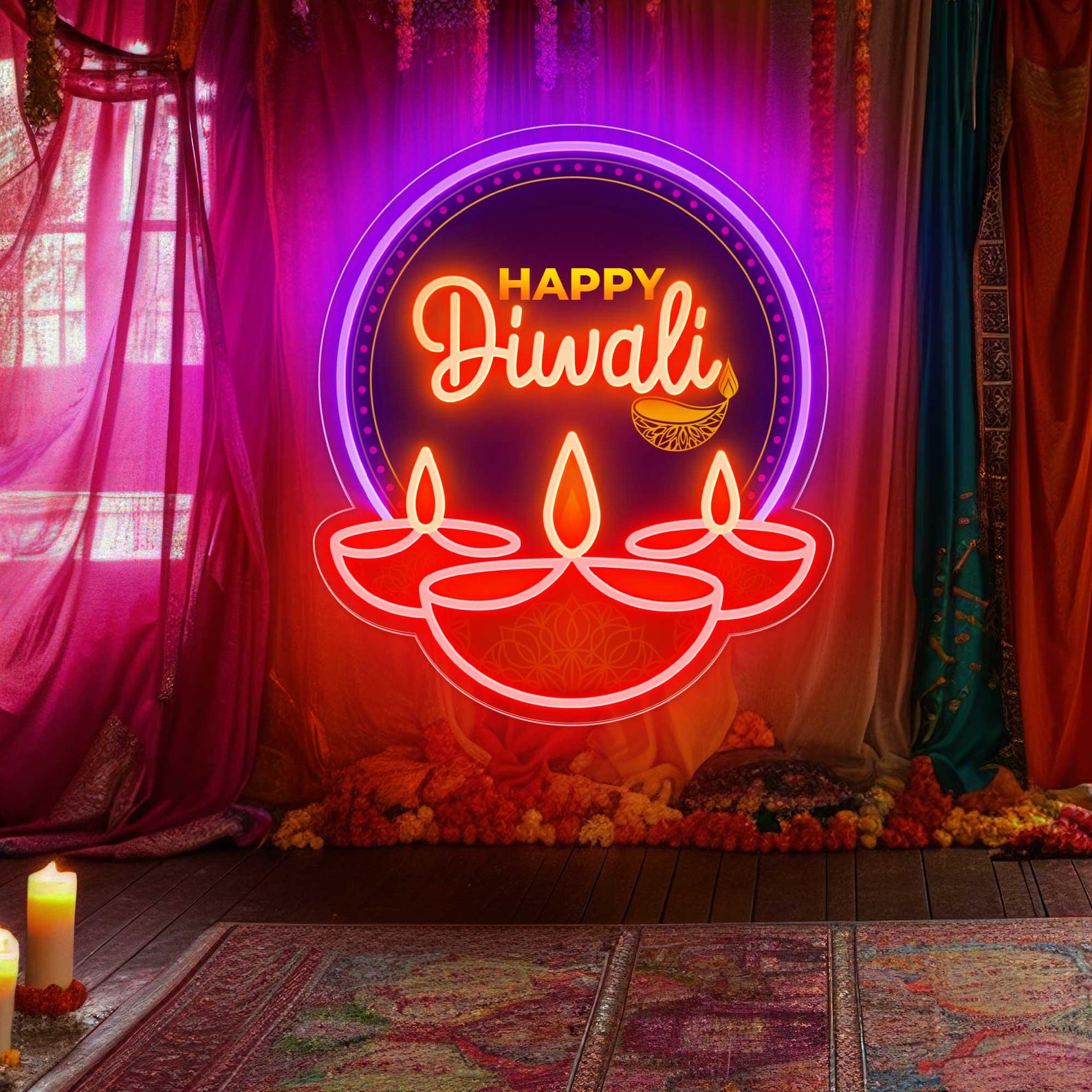 Happy Diwali Led Neon Sign, Diwali Sign Indian Party Wall Decor, Hindu ...