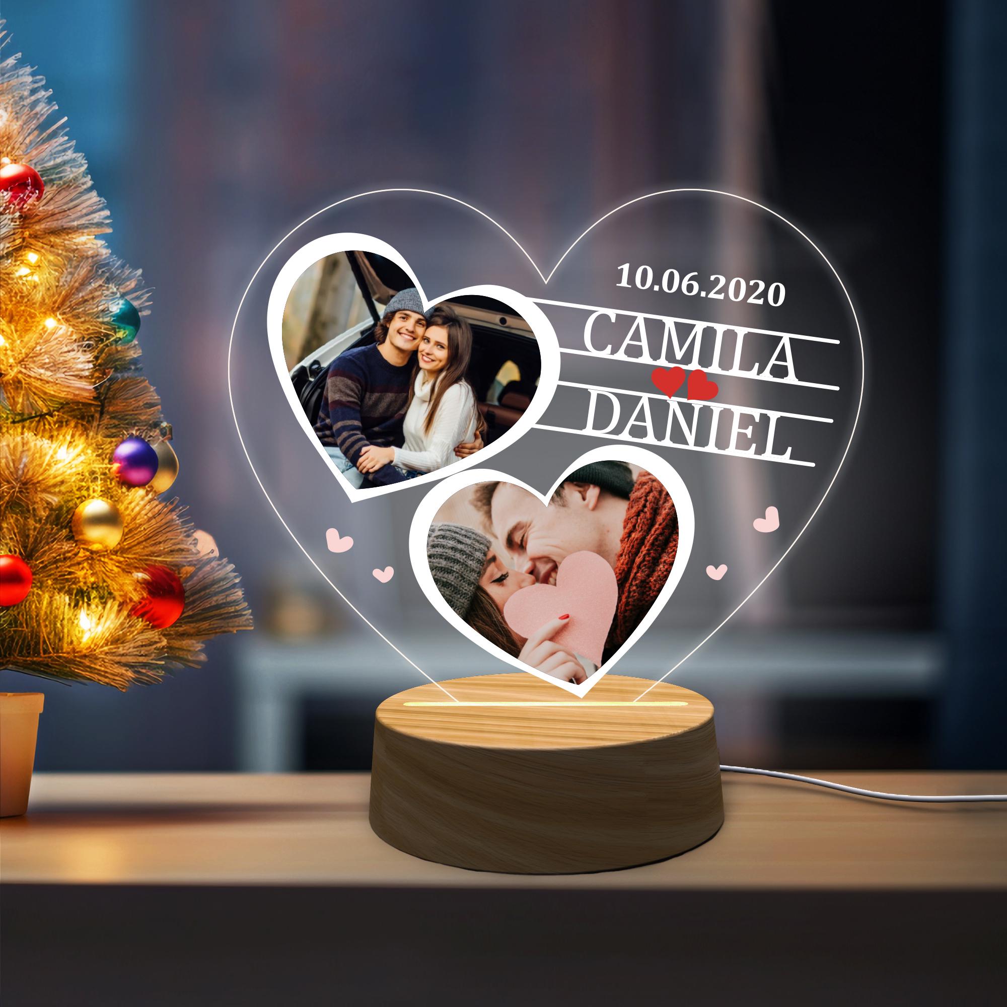 Personalized Romantic Heart Design Photo Nightlight, Custom Valentine's ...