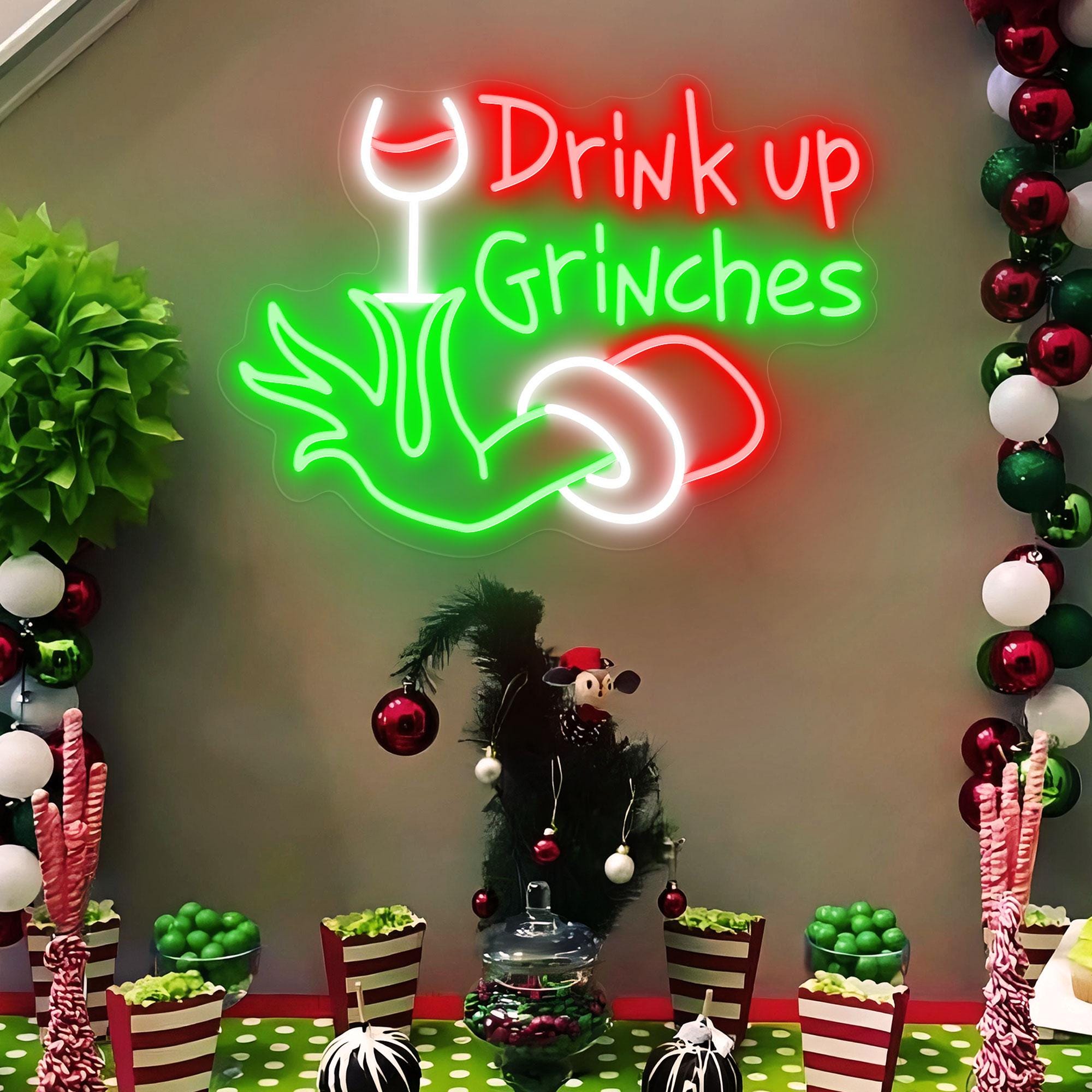 Drink up Grinches Neon Sign - Vintage LED Christmas Lights for Home ...