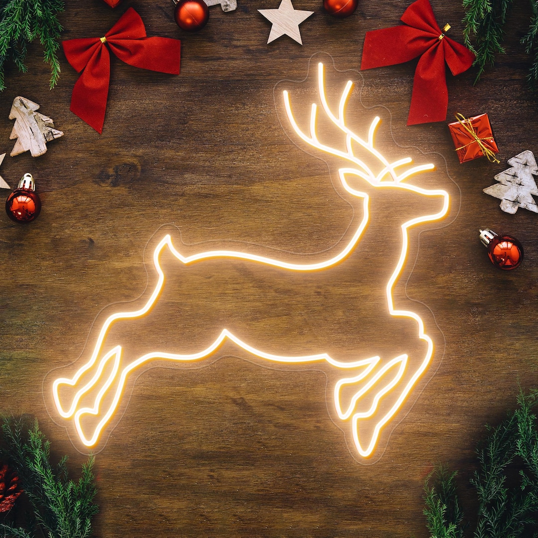 Christmas Reindeer Neon Sign - LED Wall Decor for Home, Bedroom ...