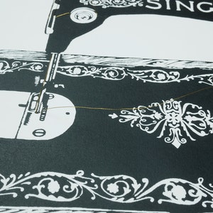Gold Vintage Sewing Machine Art Screen Print Stitched Antique Black ...