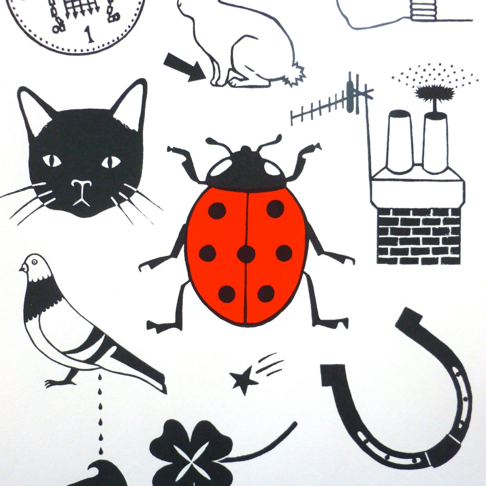 Art Screen Print Lucky Things Limited Edition Typography Orange Red ...