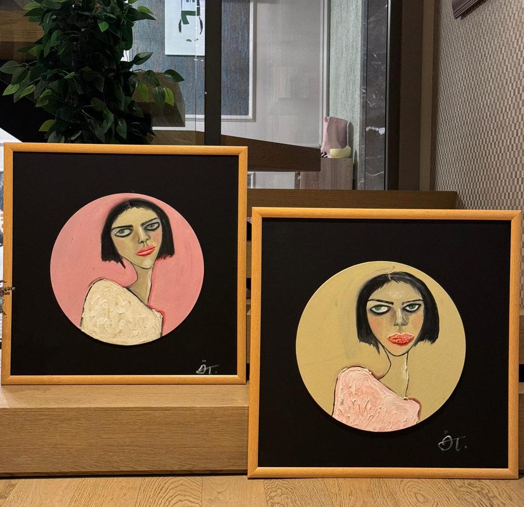 Oil Painting Panel Portrait on Canvas With Relief Painting Twins - Etsy