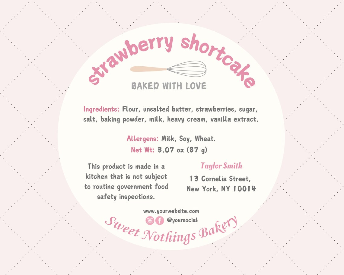 Cottage Food Label | Editable Cottage Law Label Template | Ingredient ...