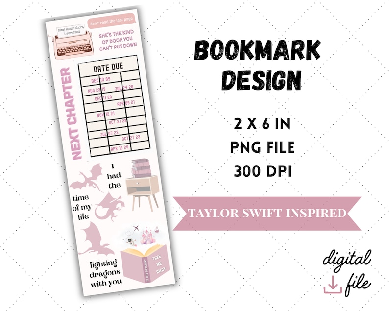 Taylor Swift Inspired Bookmark Printable Bookmark Swiftie Merch ...