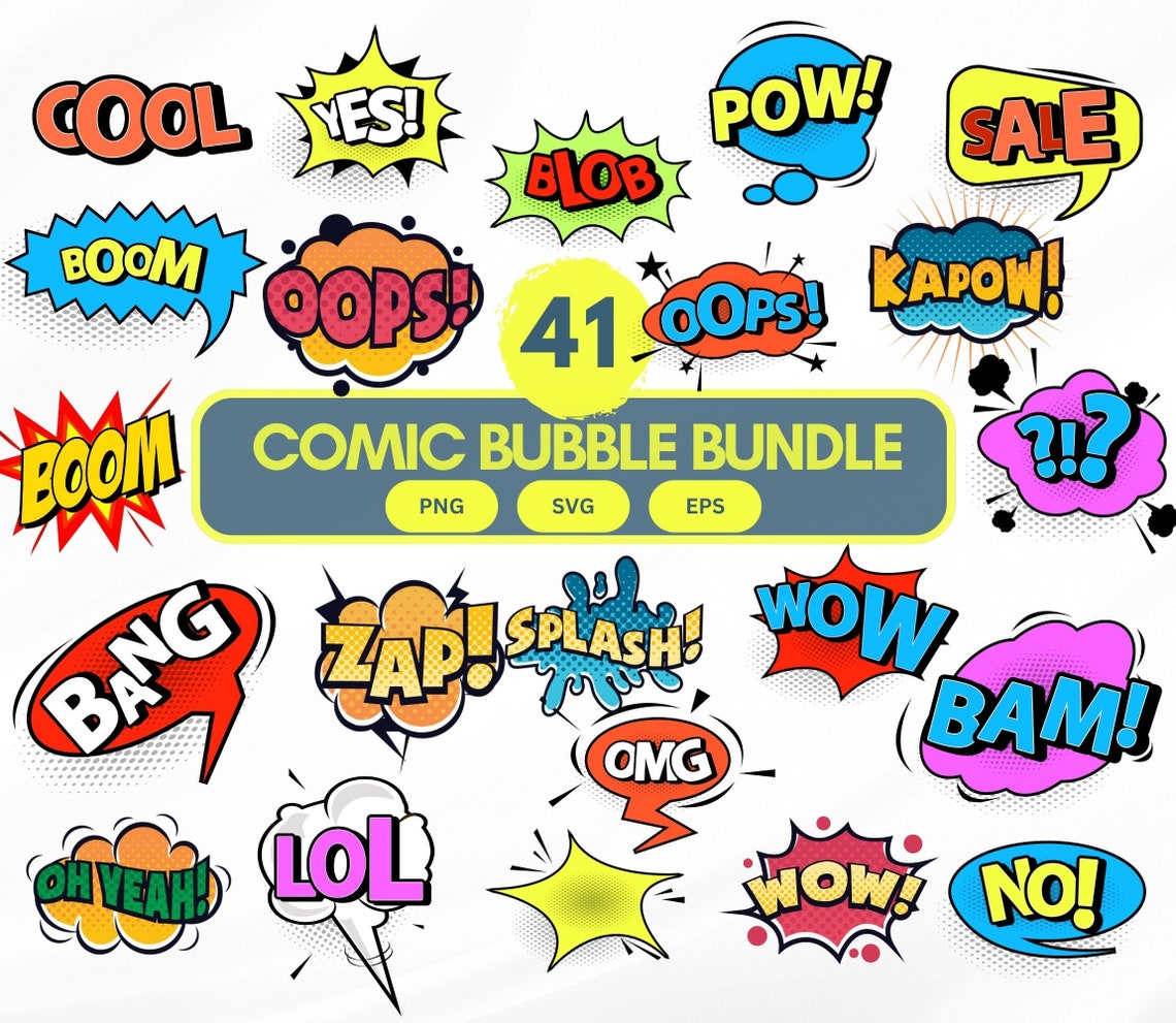 Comic Bubble Svg, Bundle, Speech Bubble, Pop Art, Retro Speech, Boom ...