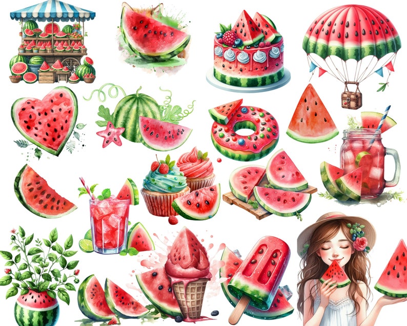 Watercolor Watermelon Clipart Bundle, Watermelon Graphics, Watermelons ...