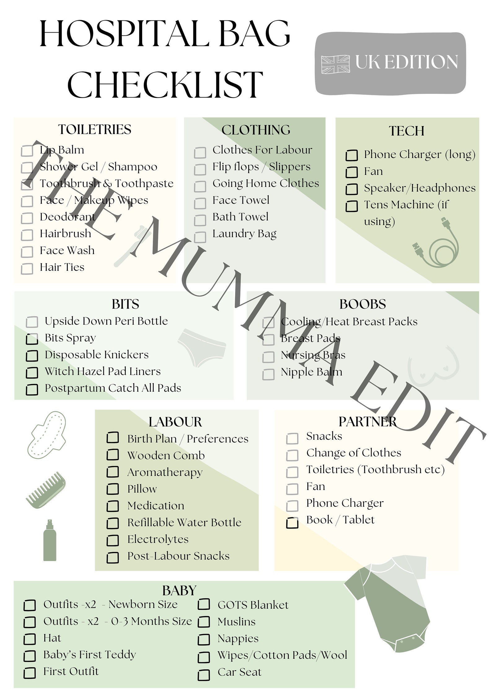 Hospital Bag Packing Checklist UK Edition | Instant Download ...