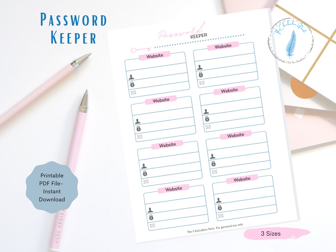 Printable Password Keeper | A4 A5 Letter Planner Insert (PDF) - Etsy