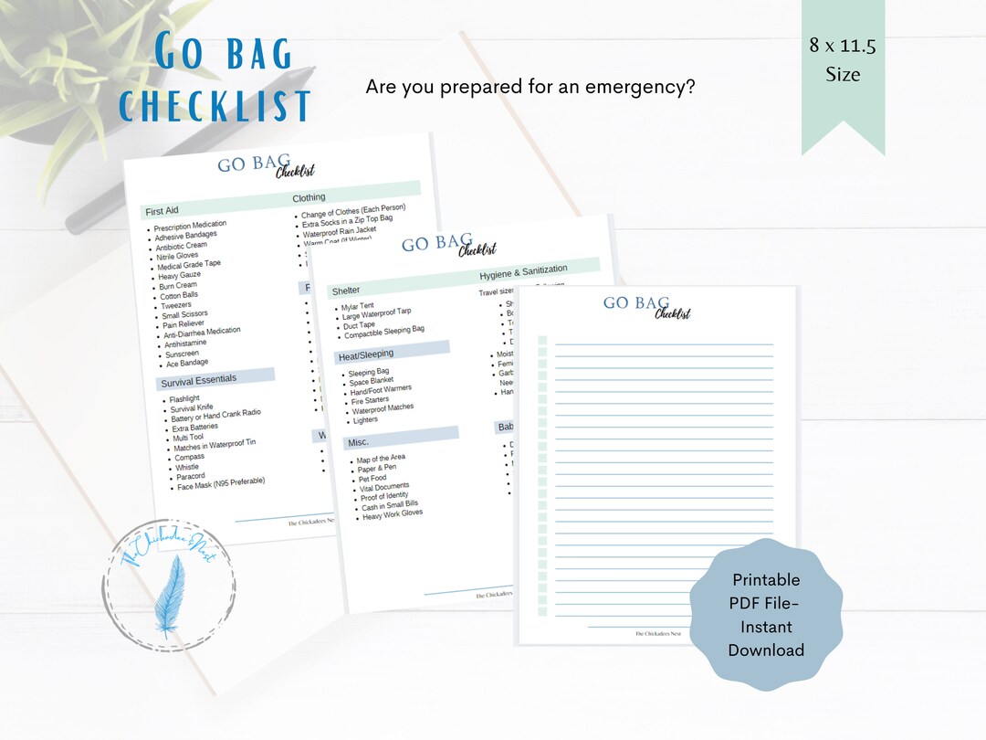Printable Go Bag Checklist | Bug Out Bag Checklist | 72 Hour Kit List ...
