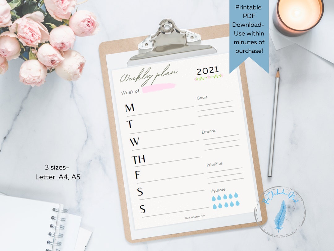 Printable Weekly Task Sheet | Weekly Planning Sheet | Plan the Week ...