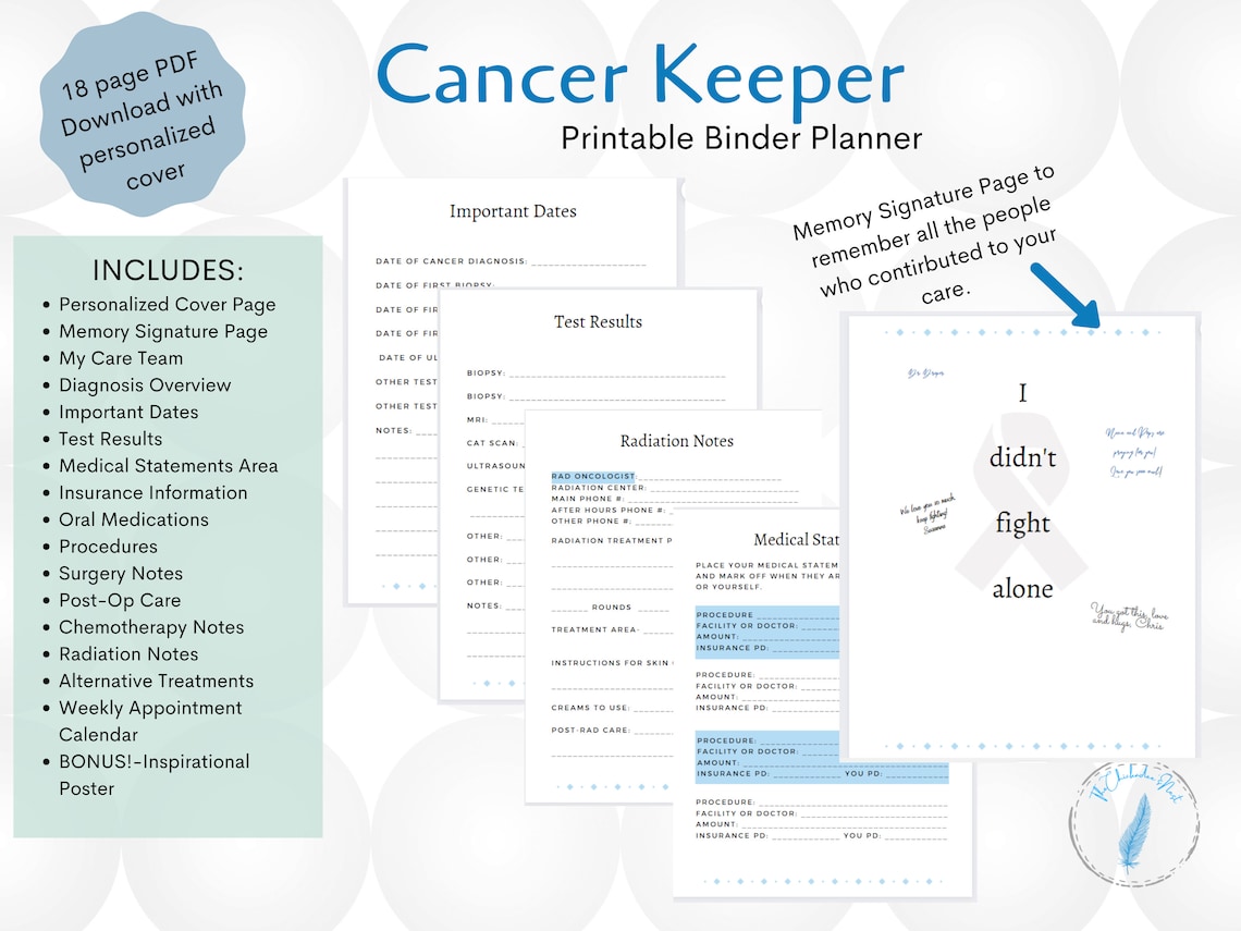 Cancer Planner Printable | Personalized Binder, Tracker (letter Size ...