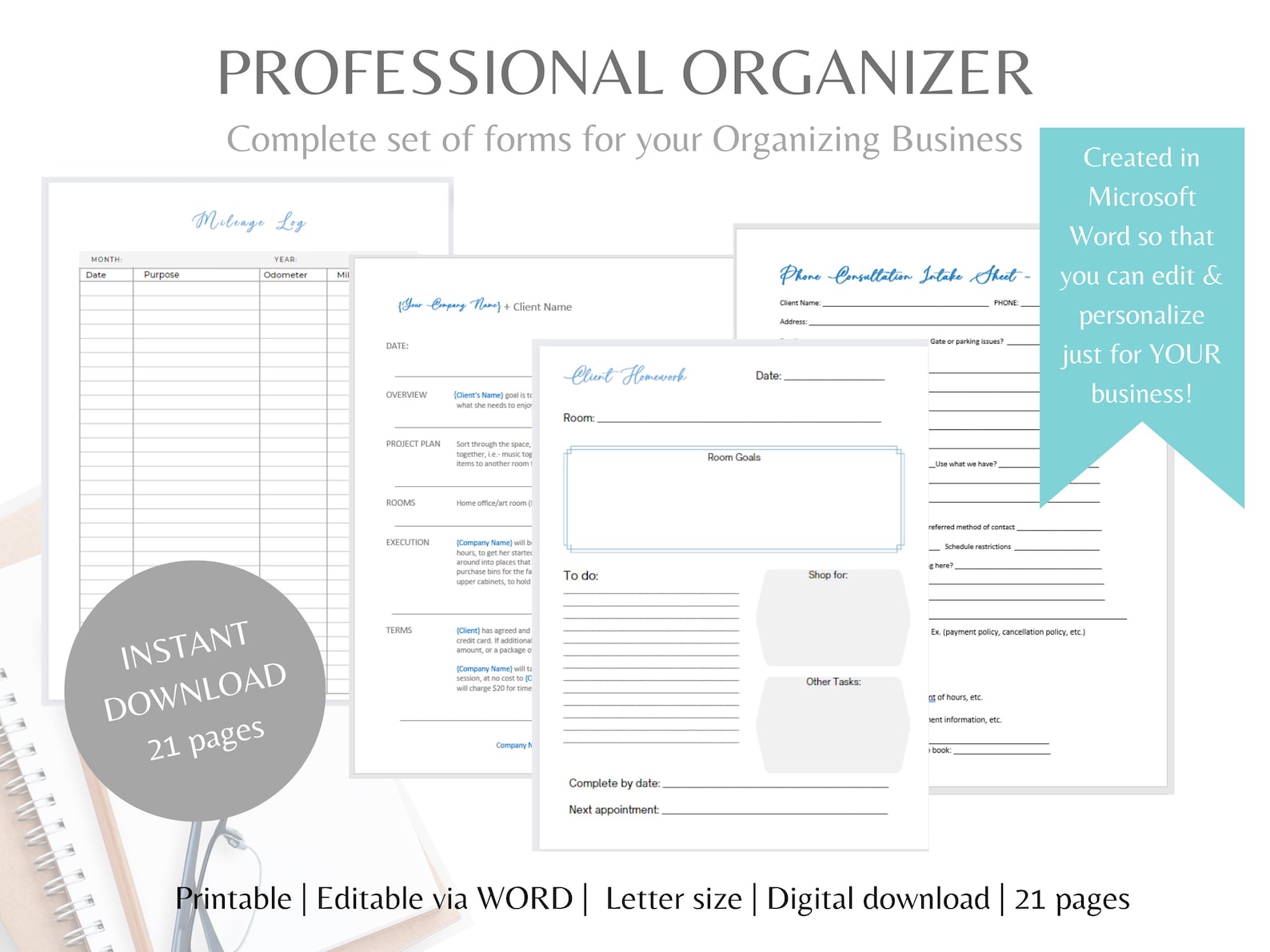 Professional Organizer Business Forms | Editable in Word | Organizing ...