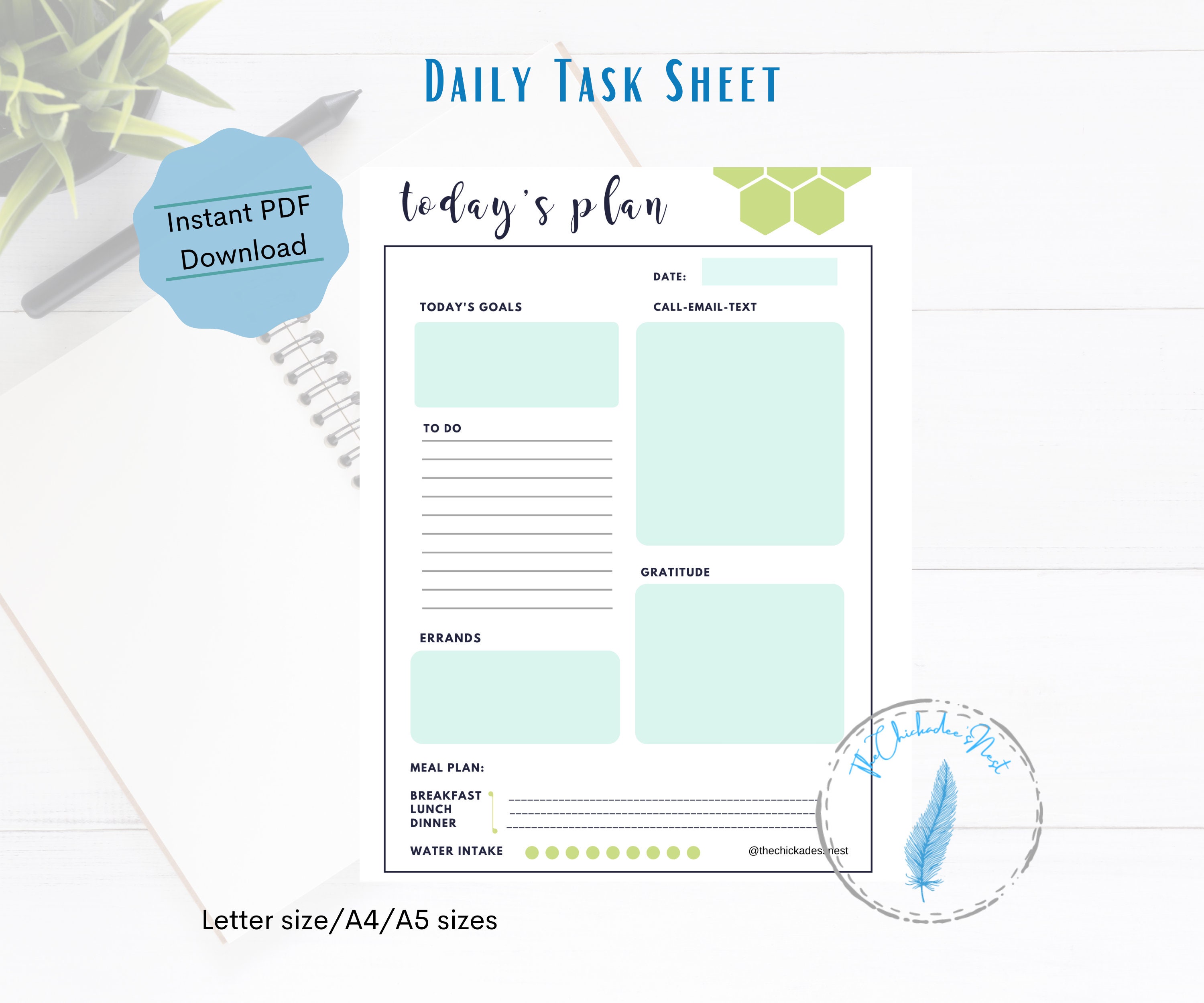 Daily Task Sheet | Daily Planning Sheet | Plan the Day | Letter, A4, A5 ...