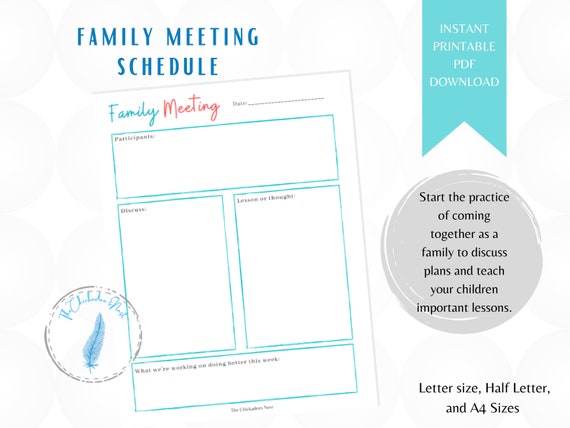 Printable Family Meeting Agenda Family Meeting Planner | Etsy
