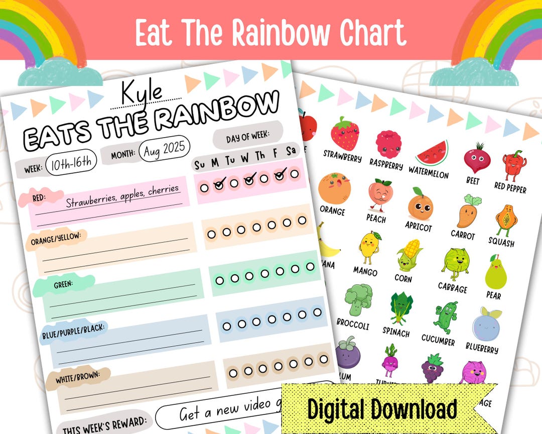 Eat the Rainbow Chart Printable, Fruits and Vegetables Kids Food ...