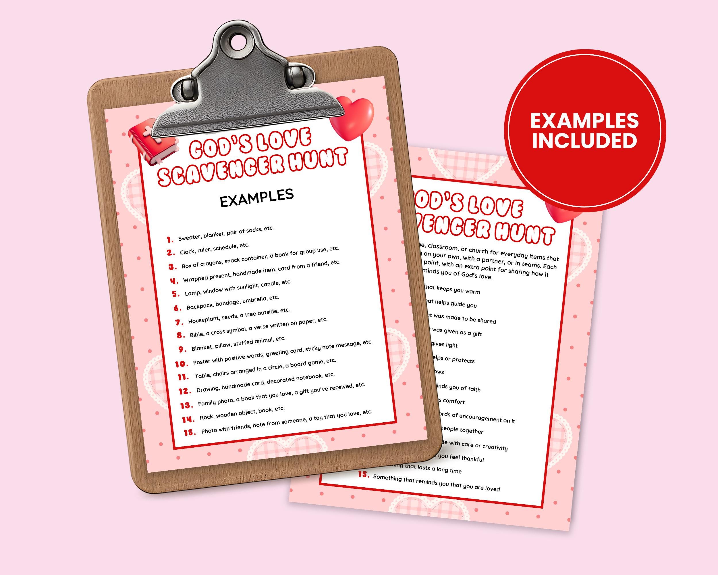 Gods Love Scavenger Hunt, Printable Valentine's Day Game for Sunday ...